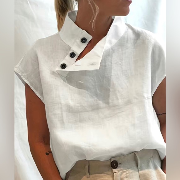 Tops | New White Button Neck Shirt | Poshmark